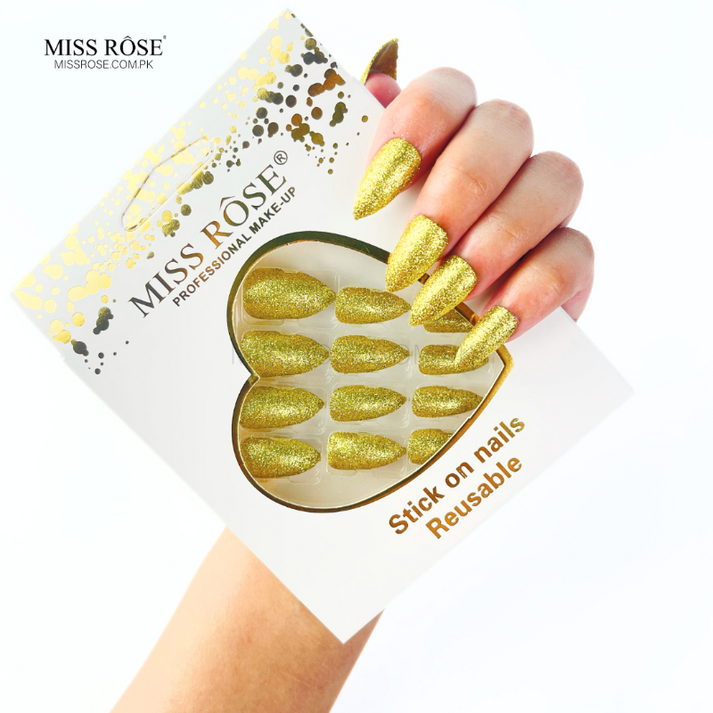 Miss Rose Glitter Chunk Stick-On Nails - Miss Rose Com Pk